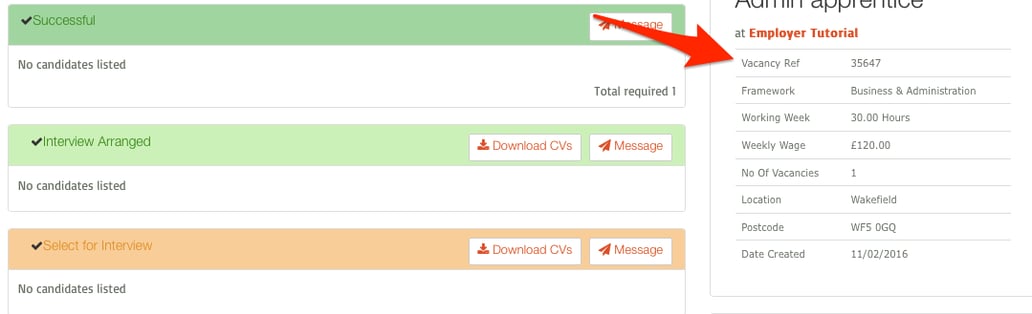 Where can I find the reference number for my vacancies?